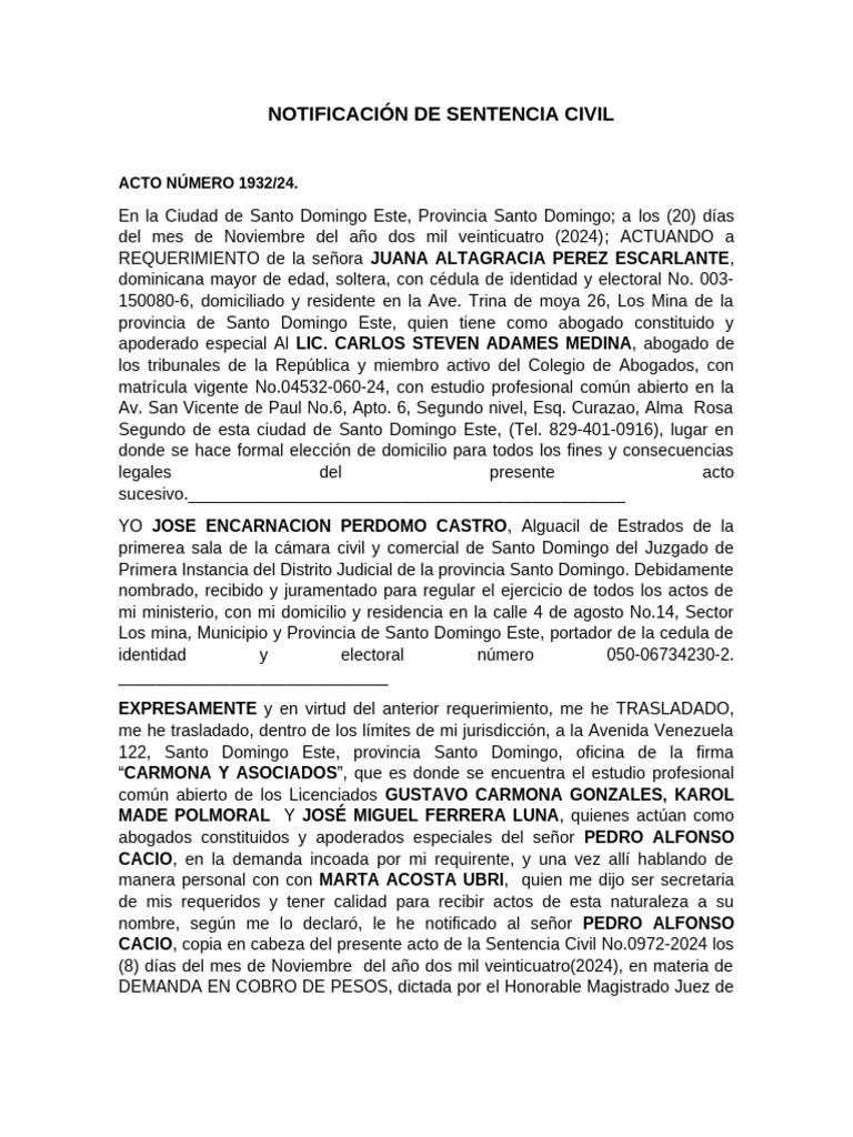 Notificación de Sentencia Civil 2024 | PDF | Sentencia (ley) | Gobierno