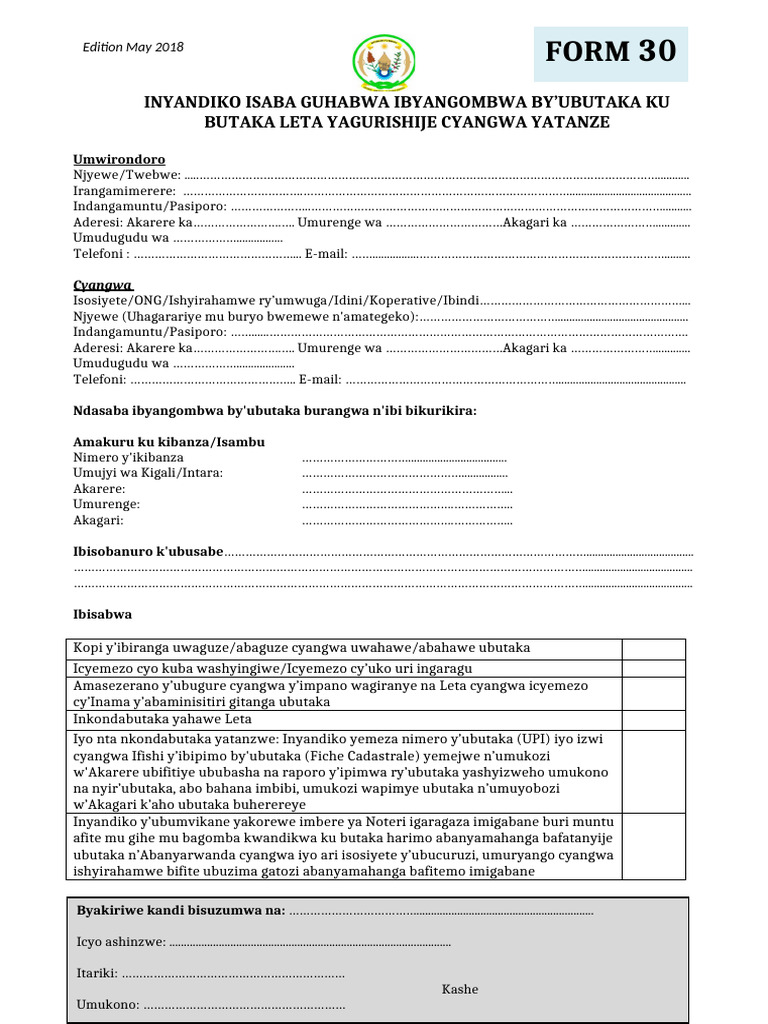 Form Requesting Fulltitle From Purchased Public Land - Kinya | PDF