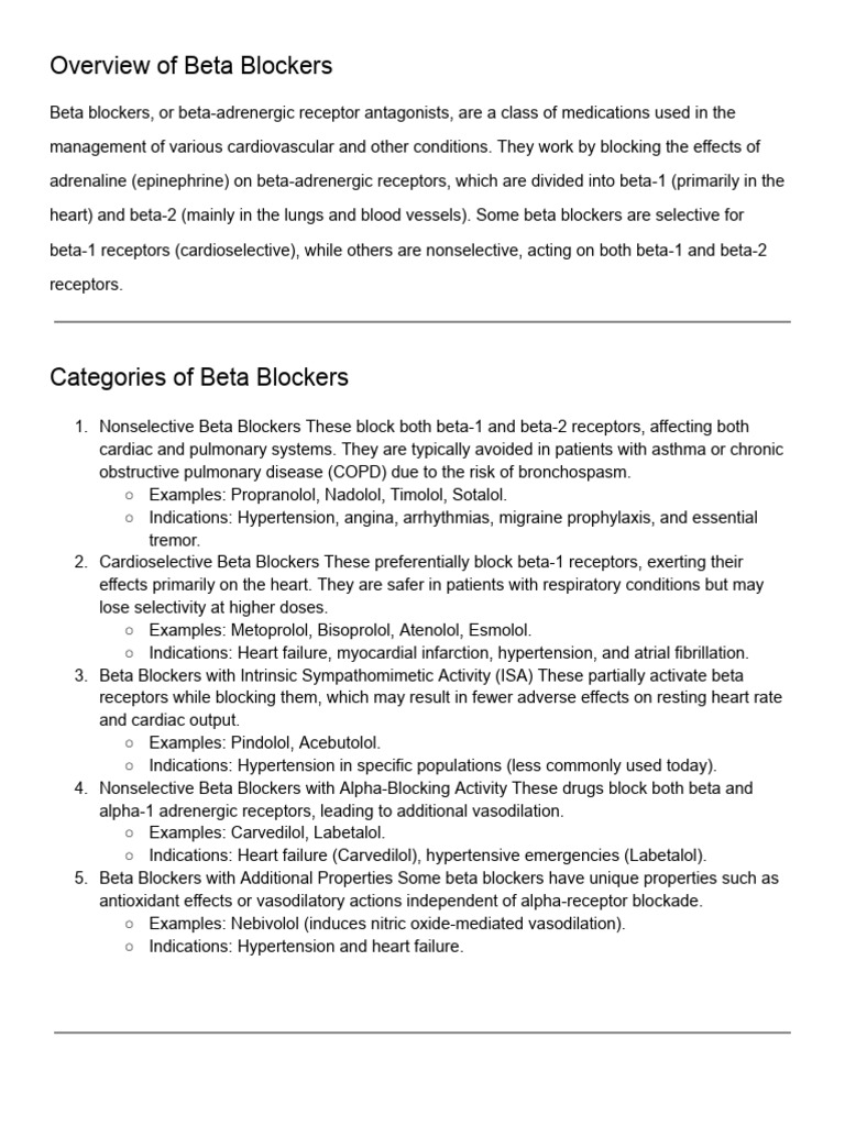 Overview of Beta Blockers | PDF | Medical Specialties | Causes Of Death