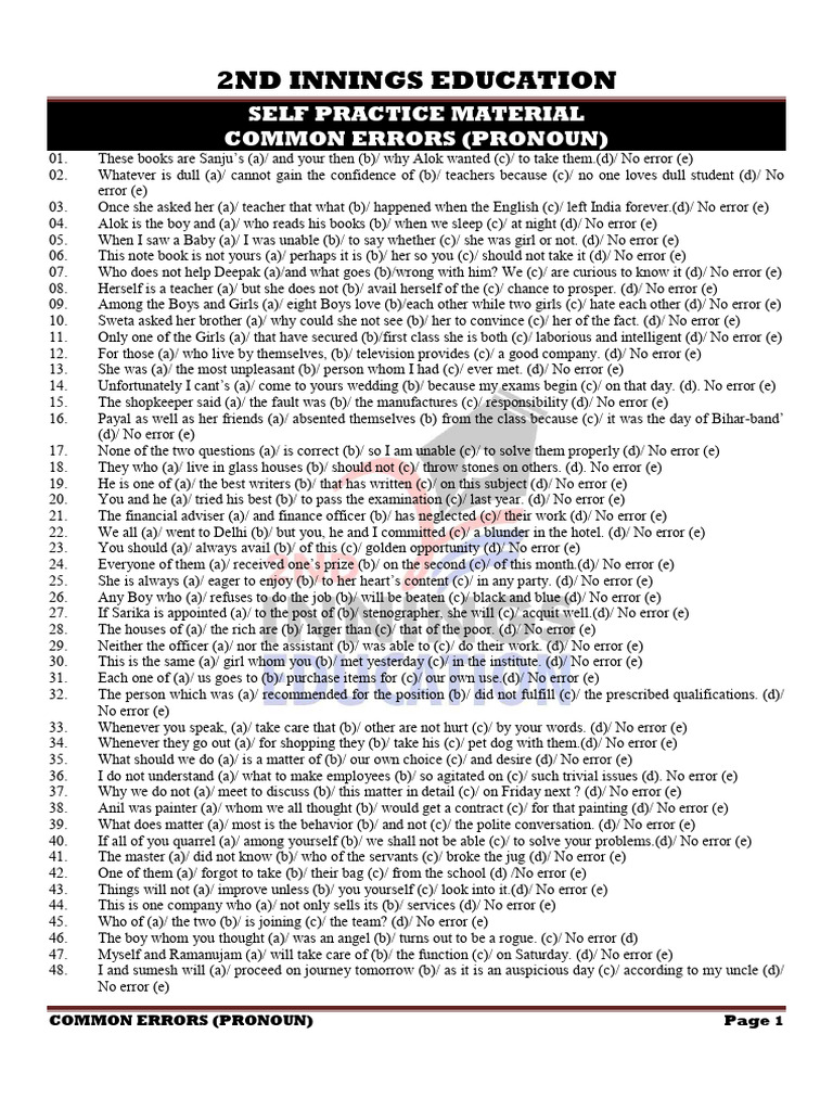 Pronoun - Common Errors | PDF