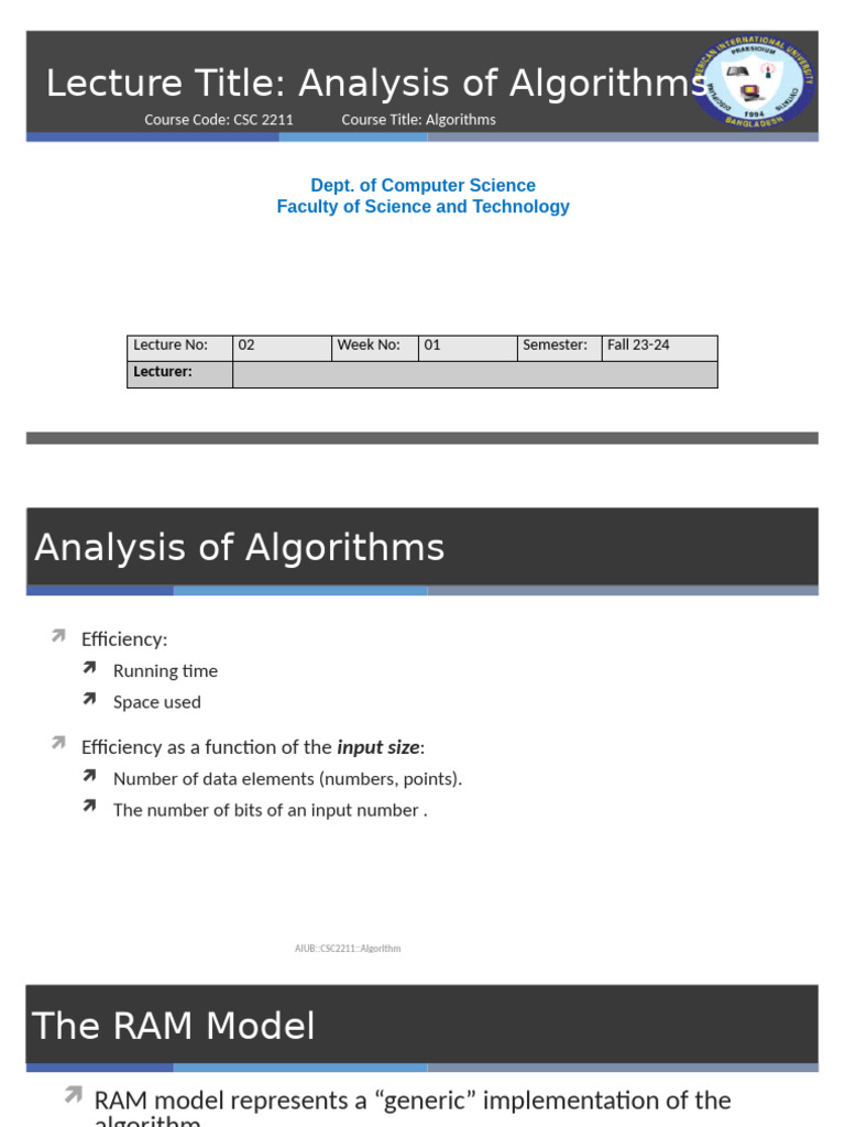 Lecture 13 Analysis Of Algorithm Pdf Time Complexity Computer