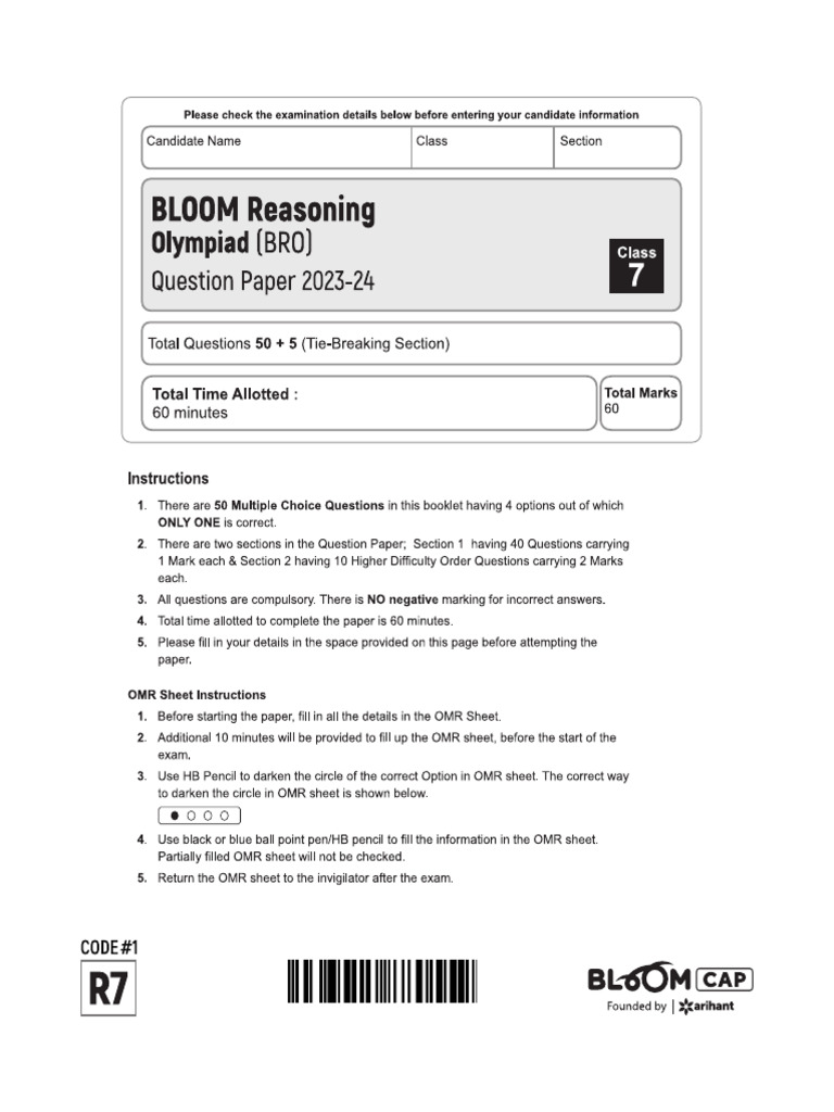 Bloom Olympiad Reasoning 7th R7 | PDF