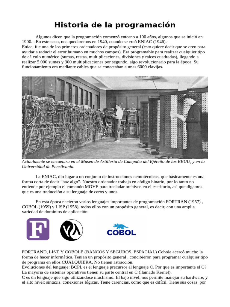 1.1 Historia de La Programacion | PDF | Lenguaje de programación | Java (lenguaje de programación)