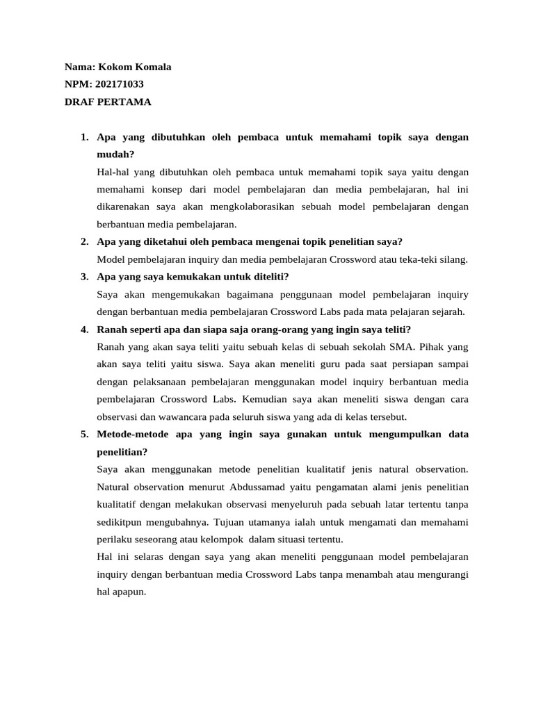Draf Penelitian Kokom Komala | PDF