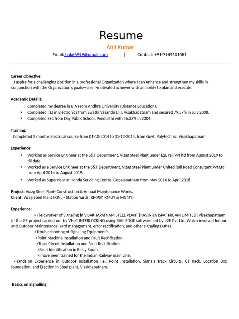 Anil Kumar Resume | PDF