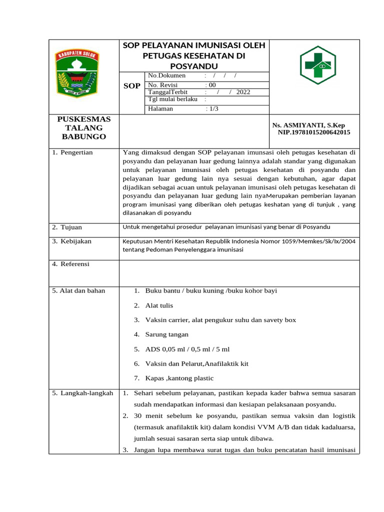 SOP PELAYANAN IMUNISASI DI POSYANDU Ok | PDF