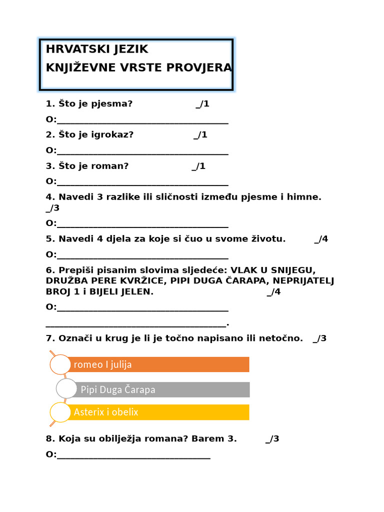 Hrvatski Jezik-Književne Vrste 2. Ispit Znanja | PDF