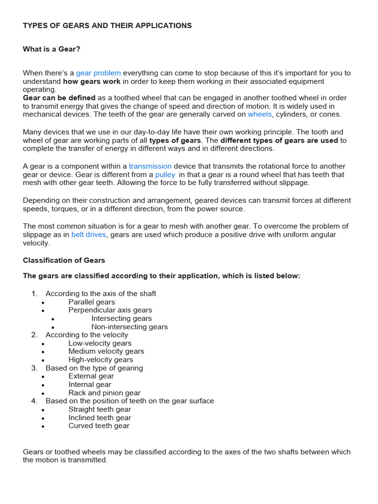 Types of Gears and Their Applications | PDF | Gear | Machines