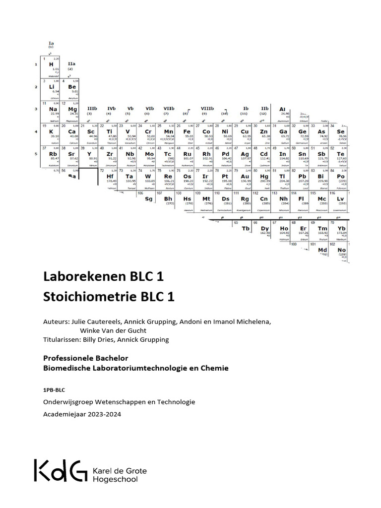 Laborekenen BLC 1 - Stoichiometrie BLC 1 - 2023-2024 | PDF