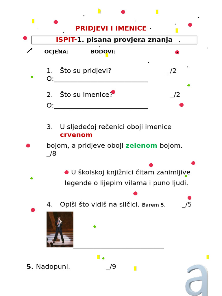 PRIDJEVI I IMENICE 4.r. Pisana Provjera | PDF