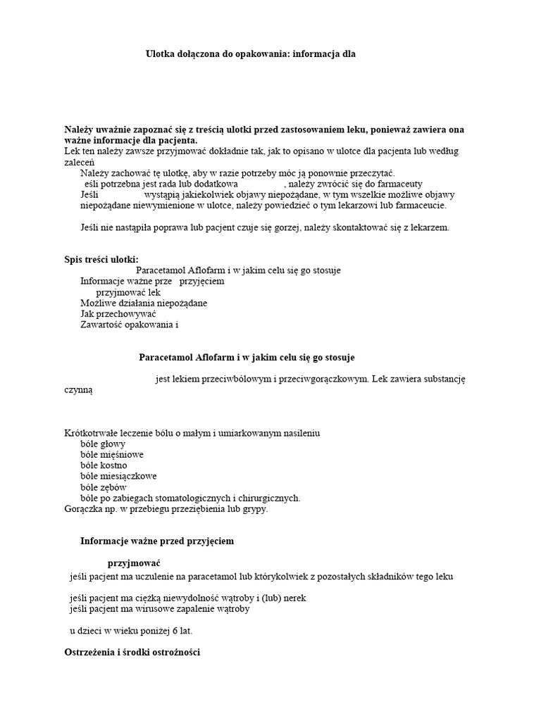 Paracetamol Tab Ulotka MQ | PDF