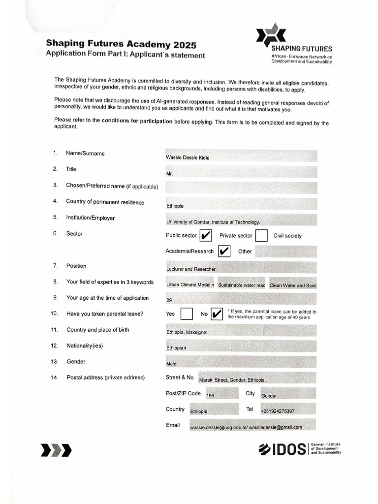 2025 Shaping Futures Academy Application Form Part I Applicants ...