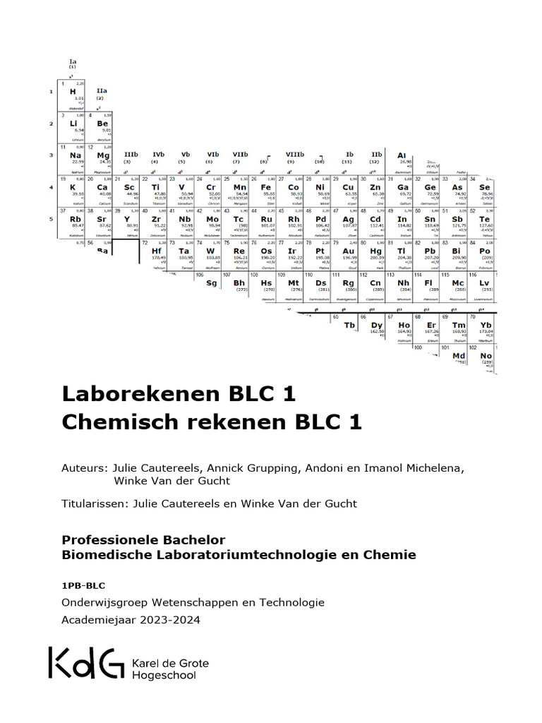 Laborekenen BLC 1 - Chemisch Rekenen BLC 1 - 2023-2024 Definitief | PDF