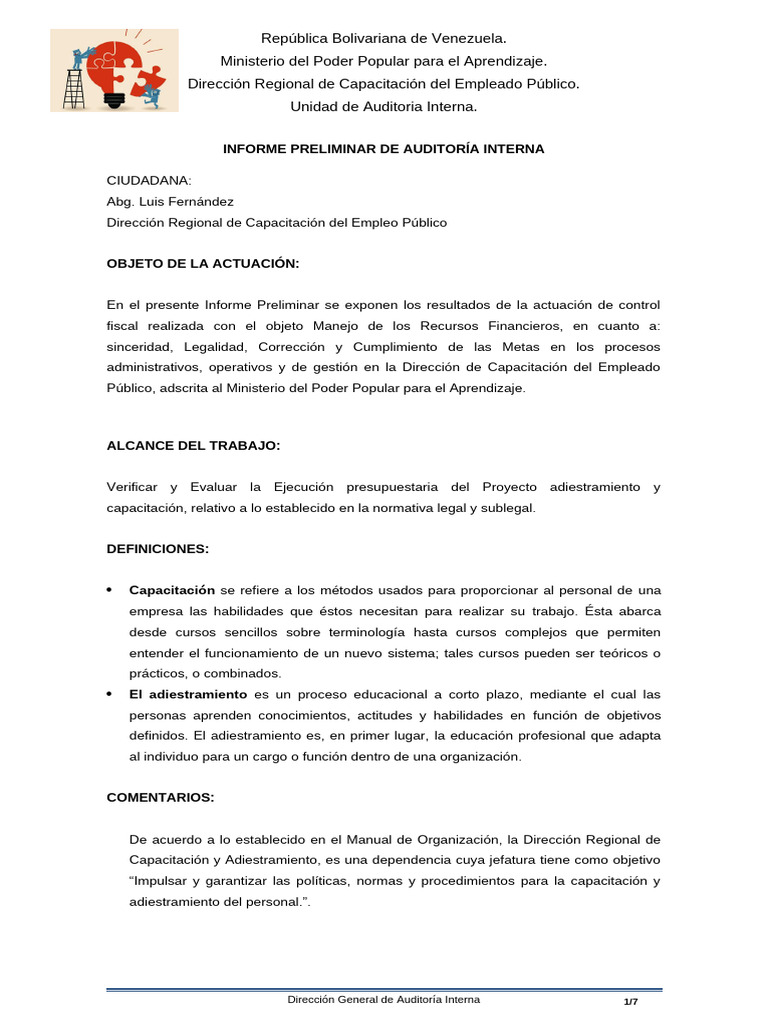Informe Preliminar | PDF | Auditoría