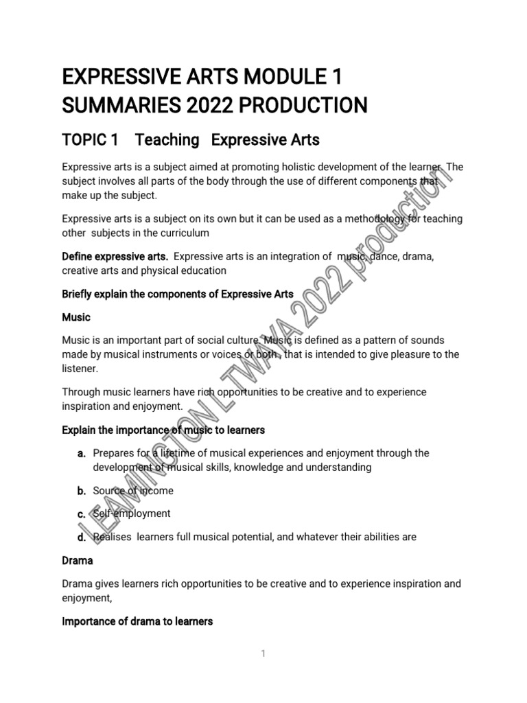 Expressive Arts Module 1 Summaries 2022 Production | PDF