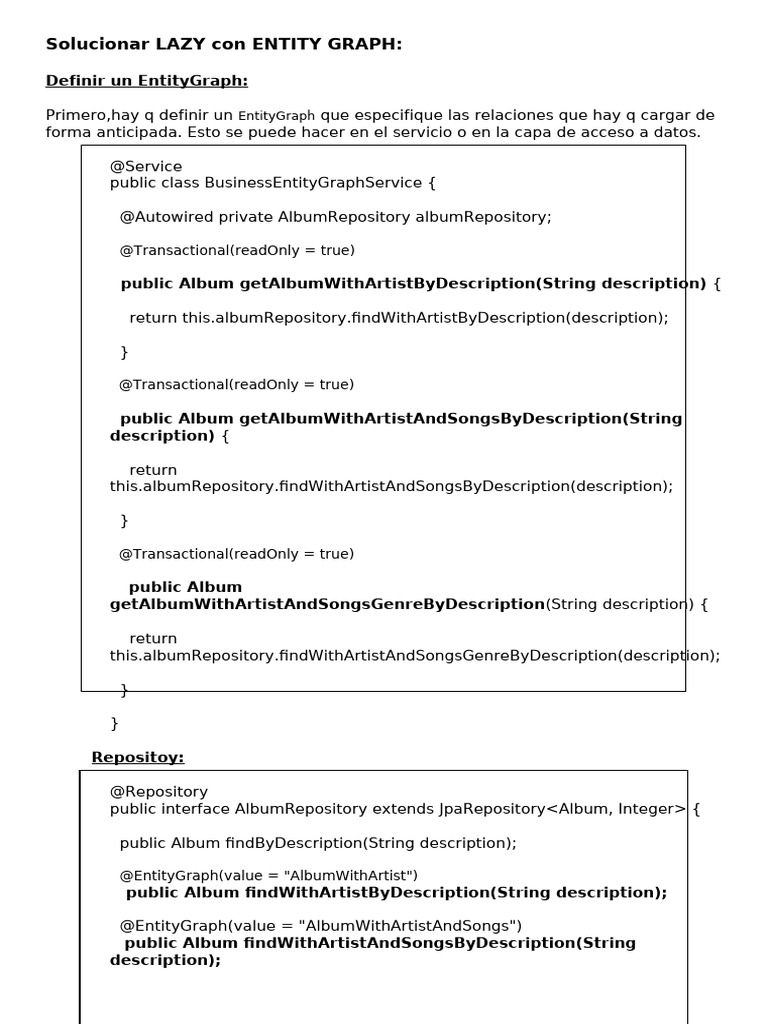 Solucionar LAZY con ENTITY GRAPH | PDF