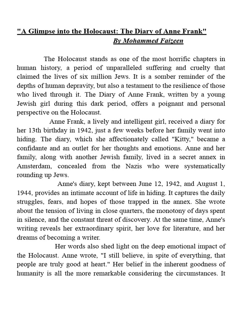 Anne Frank's Diary: A Holocaust Perspective | PDF | The Holocaust ...