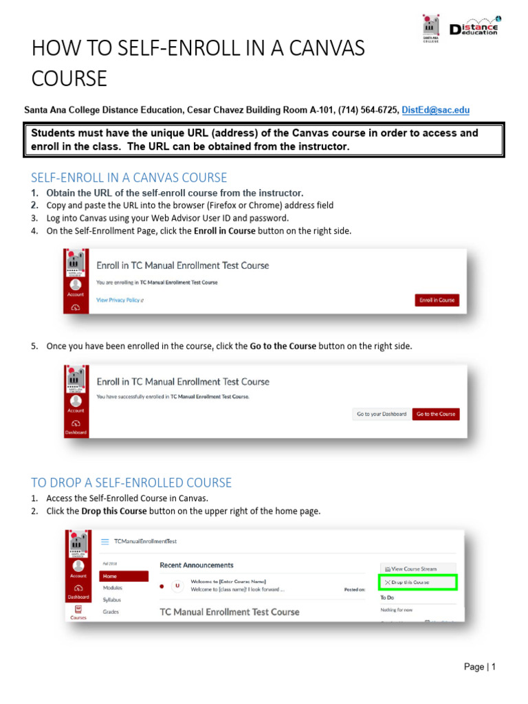 Student Instructions To Self Enroll in A Canvas Course | PDF | Web Technology | Hypertext