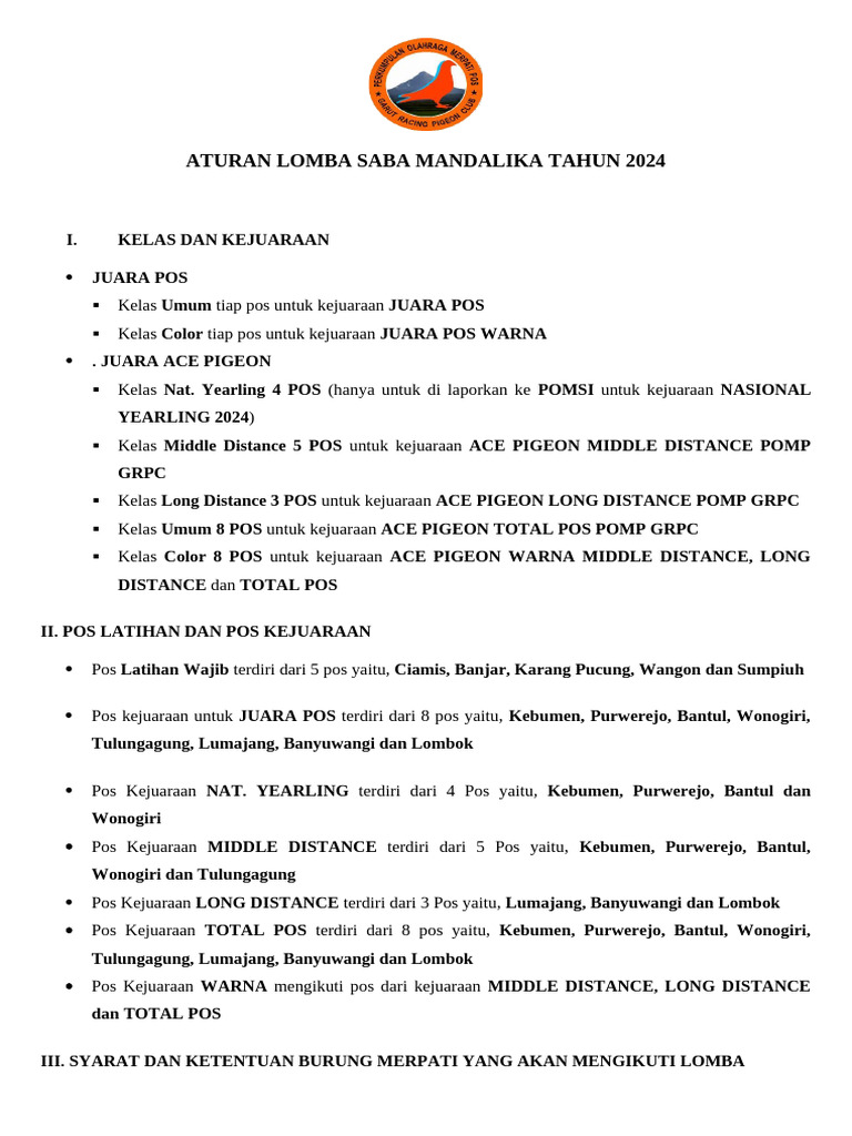Aturan Lomba Saba Mandalika Tahun 2024 | PDF