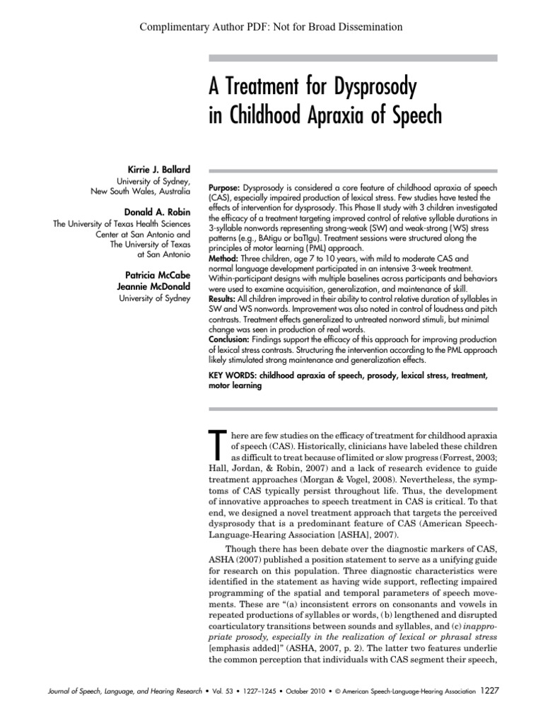 A Treatment For Dysprosody in Childhood | PDF | Stress (Linguistics ...