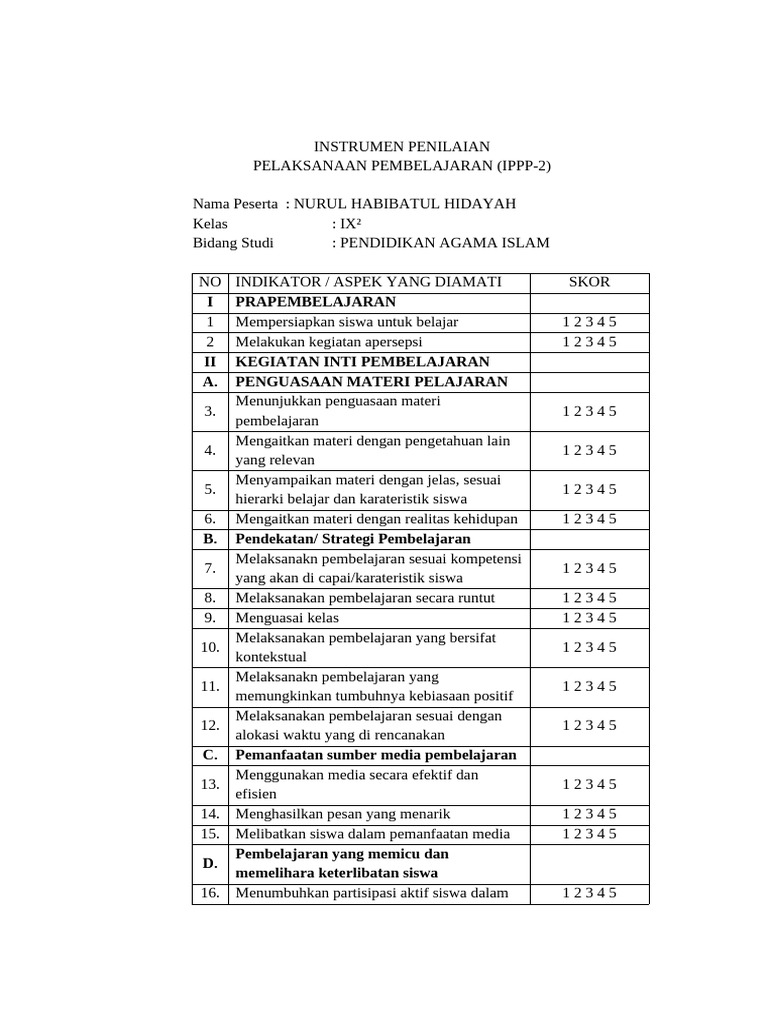 Instrumen Penilaian (Ippp-2) - 1 | PDF