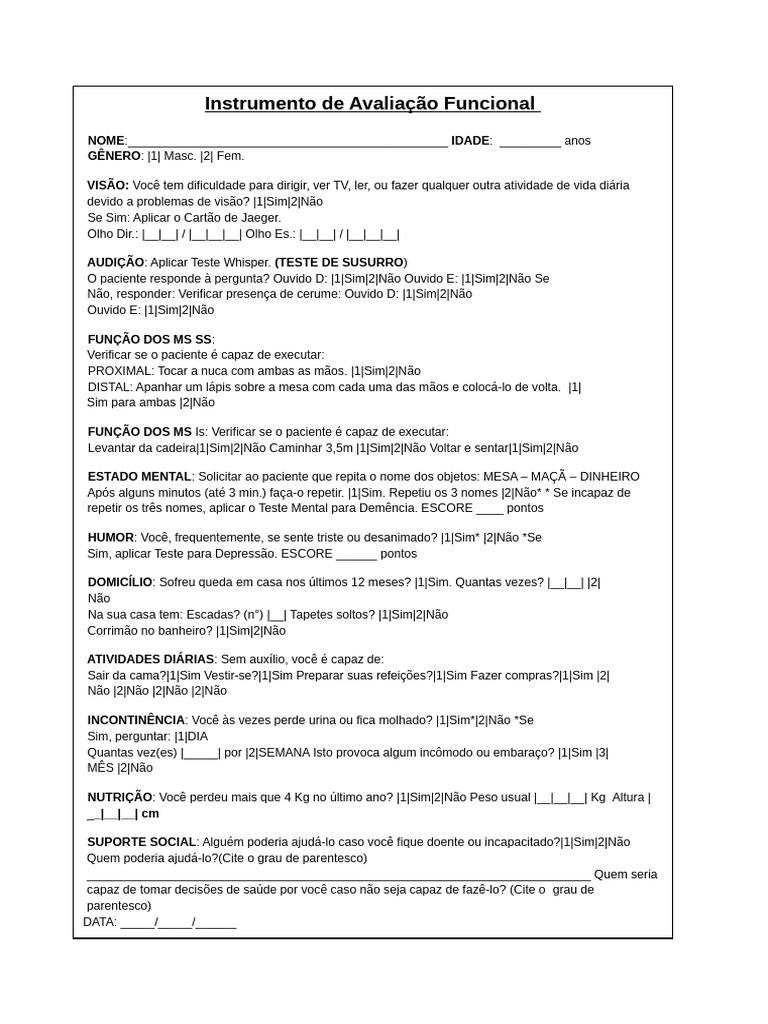 Teste de Avaliação Funcional | PDF