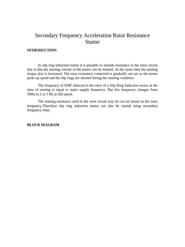 Secondary Frequency Acceleration Rotor Resistance Starter | PDF