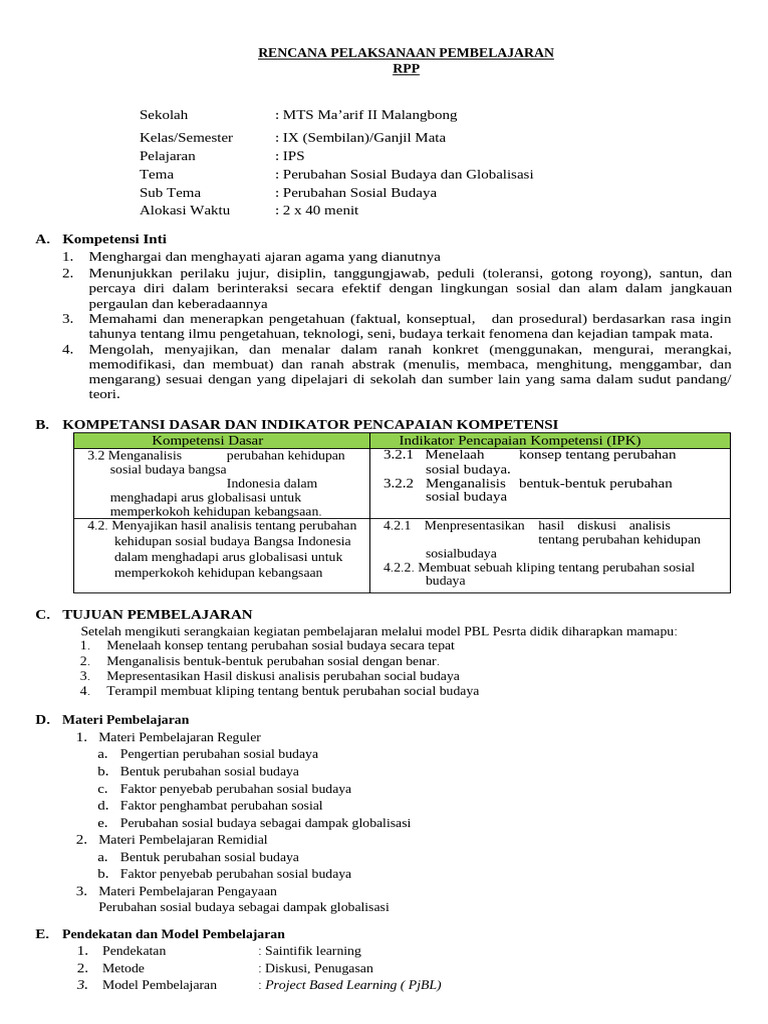 RPP PJBL Bab 2 Upload | PDF