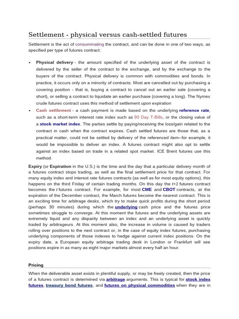 Settlement - Physical Versus Cash-Settled Futures | PDF | Futures ...