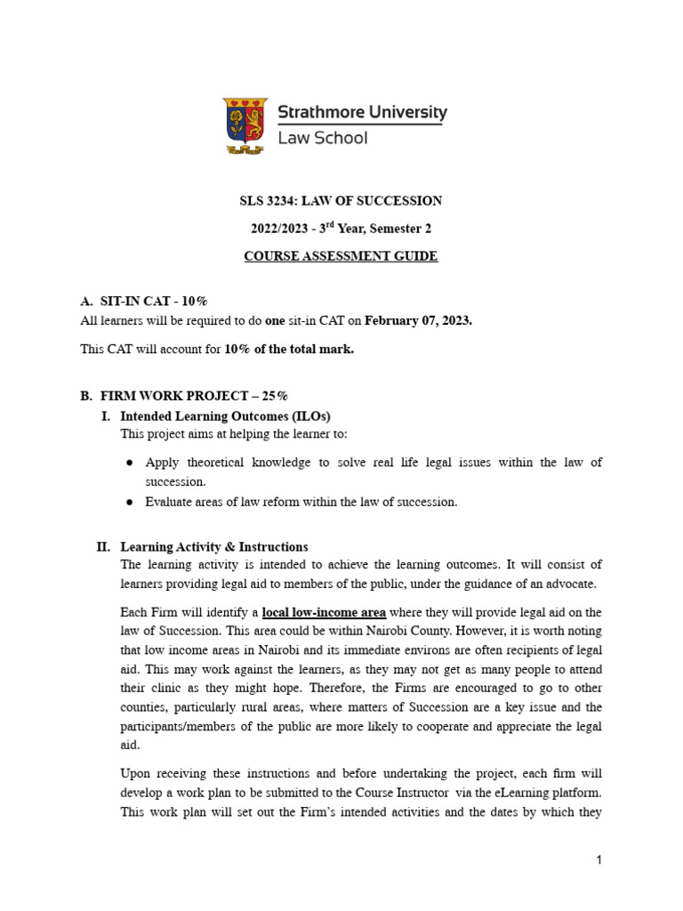 SLS 3234 - Law of Succession - Learners Assessment Instructions - V ...