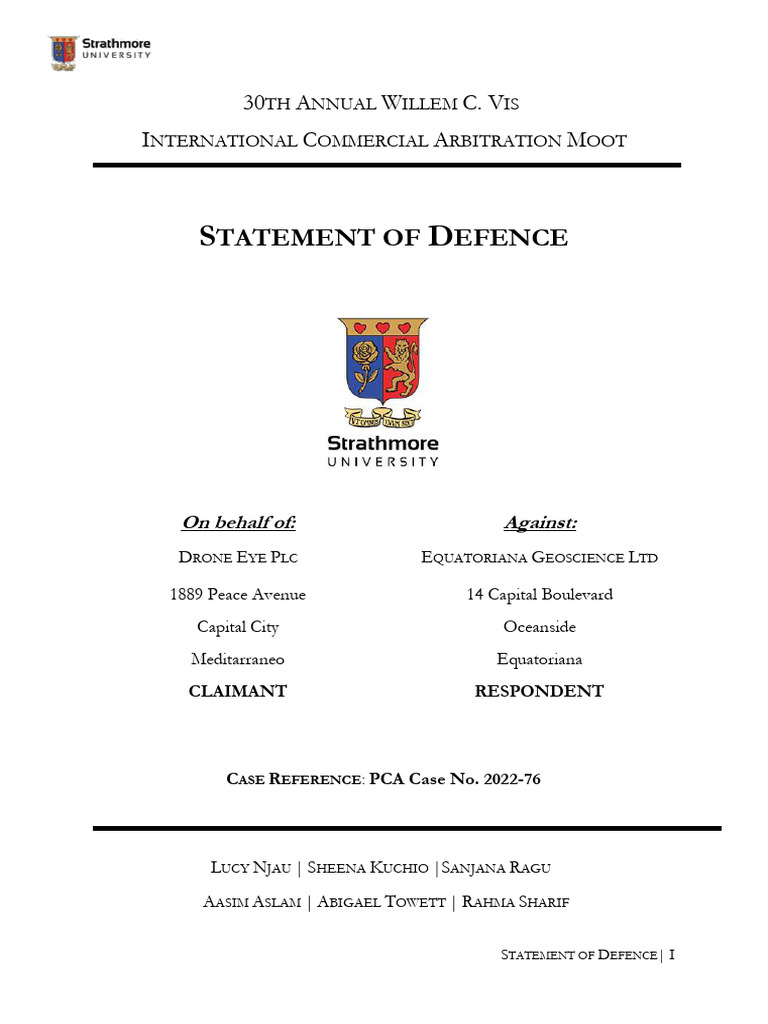 Strathmore University - Memorandum of Defence | PDF | Arbitration ...