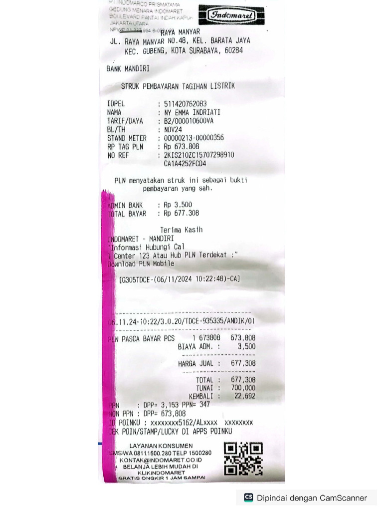 Invoice Pembay. Listrik November 2024 | PDF