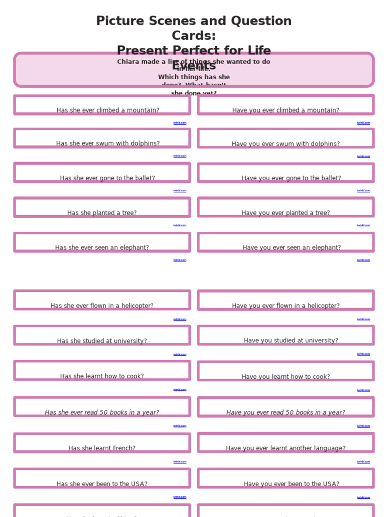 T MFL 279 Picture Scenes and Question Cards Present Perfect For Life ...