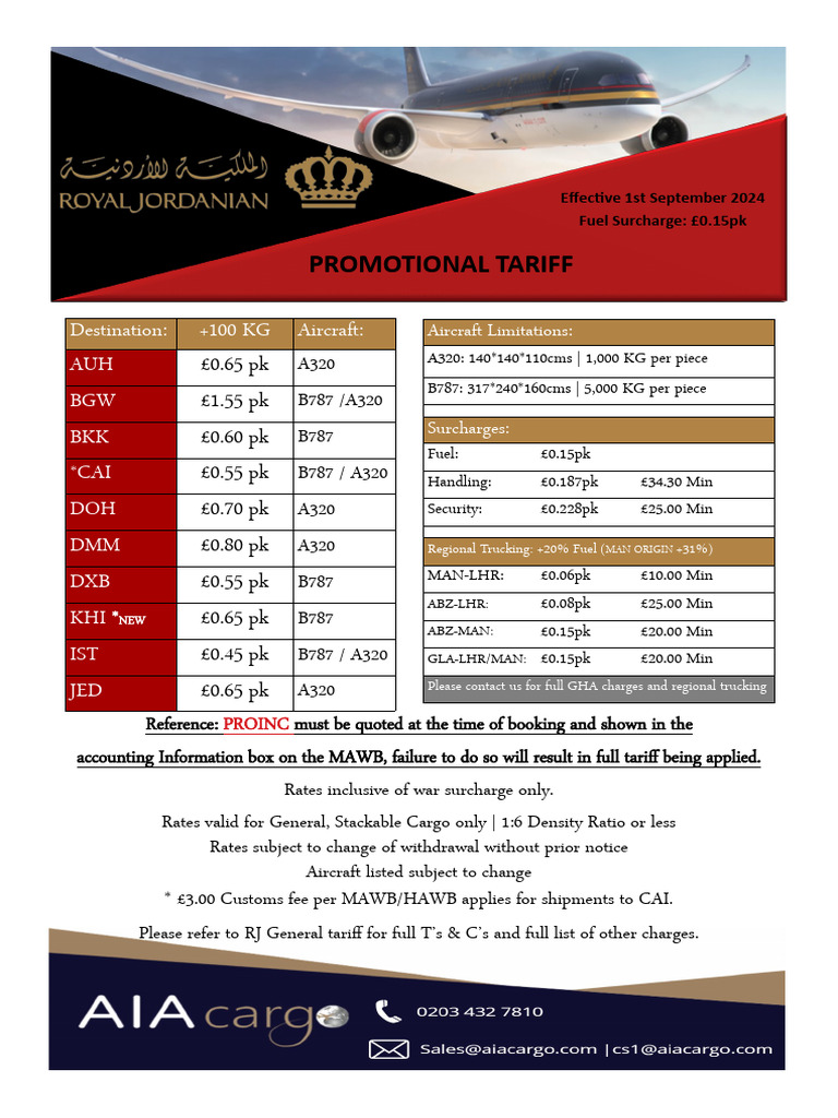Royal Jordanian Promo - Eff 1st September 2024 | PDF