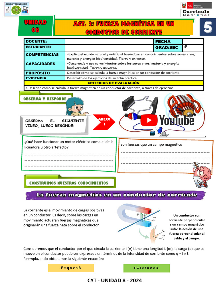 B-5º ACT 2-CYT-UND8 | PDF | Corriente eléctrica | Campo magnético