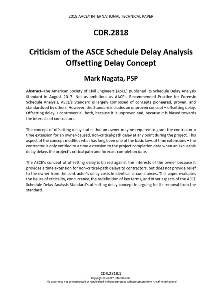 CDR-2818 Criticism of The ASCE Schedule Delay Analysis | PDF | Damages | Liquidated Damages