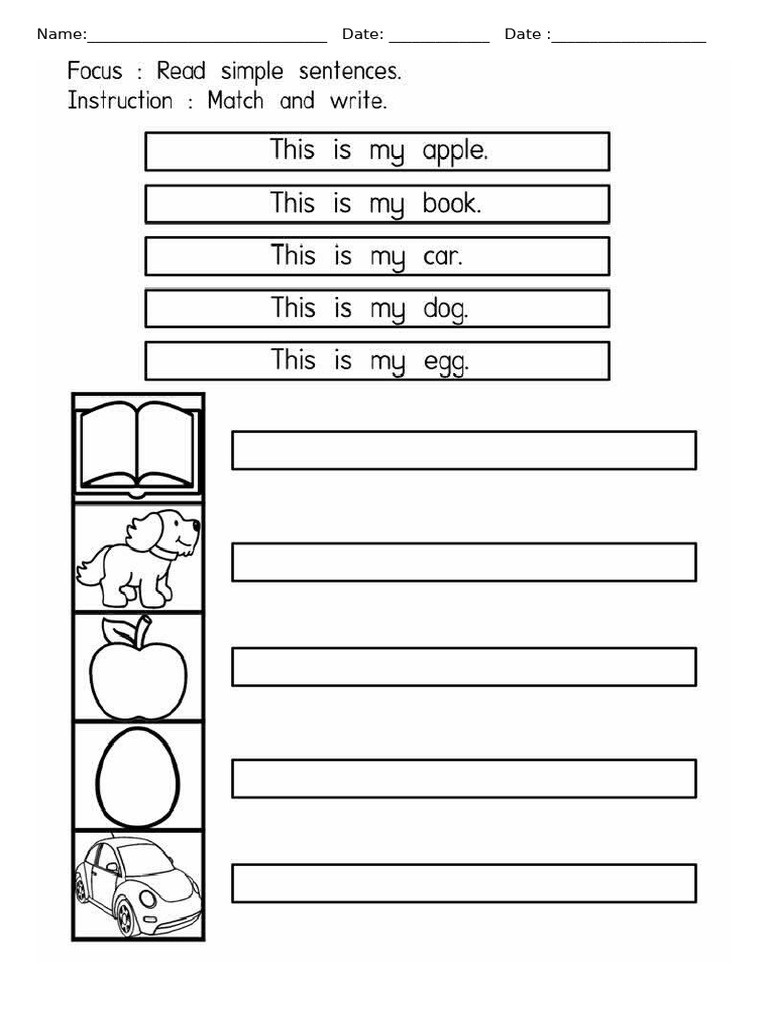 (6 tahun) BI writing sentences exercise | PDF