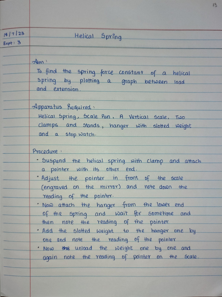 Phy Record - Helical Spring - October 20 2023 | PDF