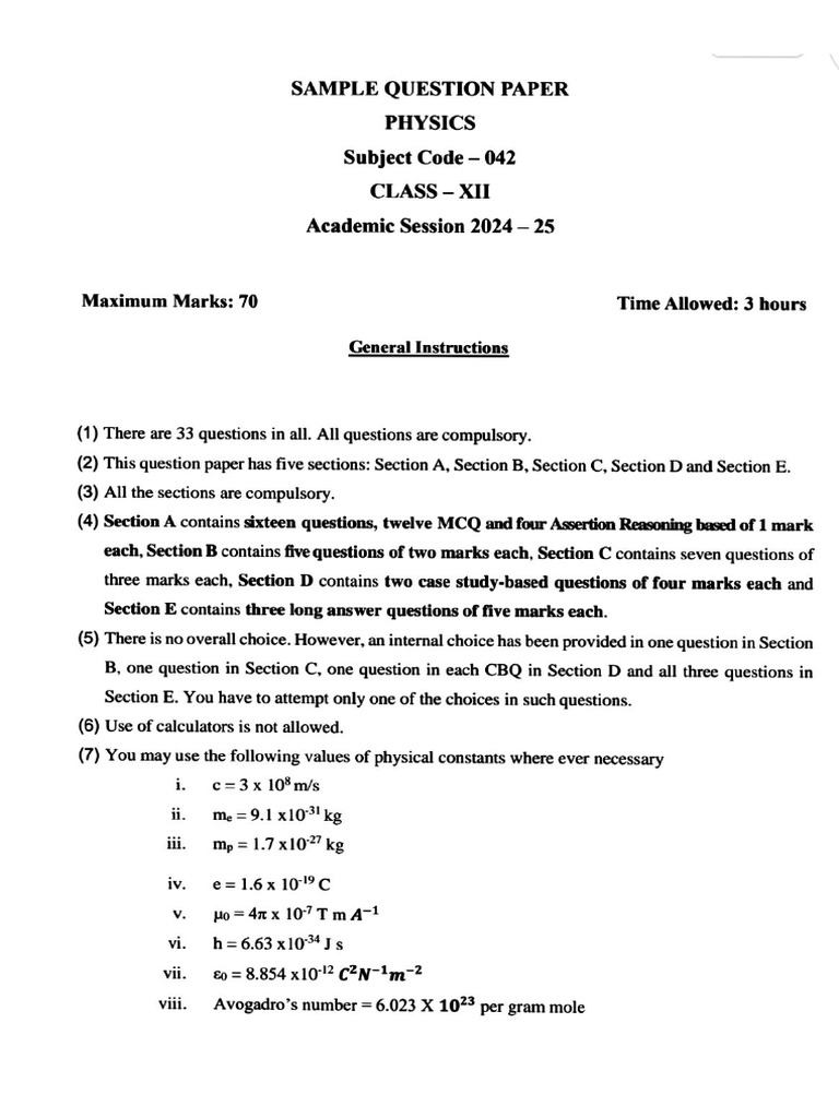 Physicssample Paper | PDF