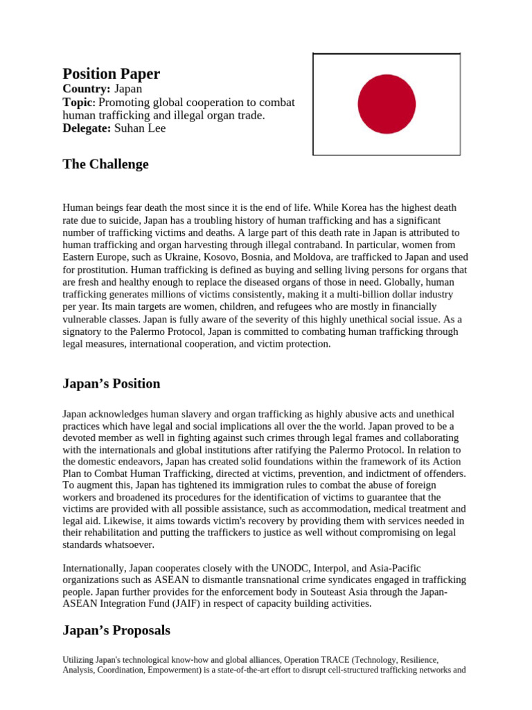 Unodc Japan's Position Paper | PDF | Human Trafficking | Organ Donation