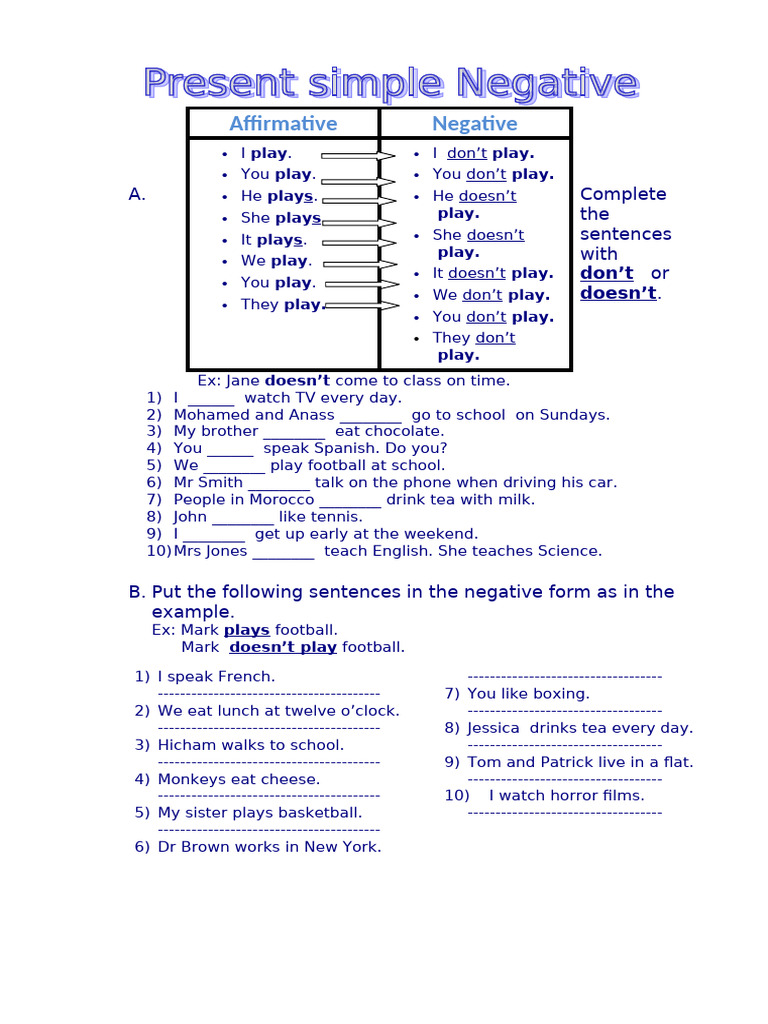 Present Simple Negative | PDF