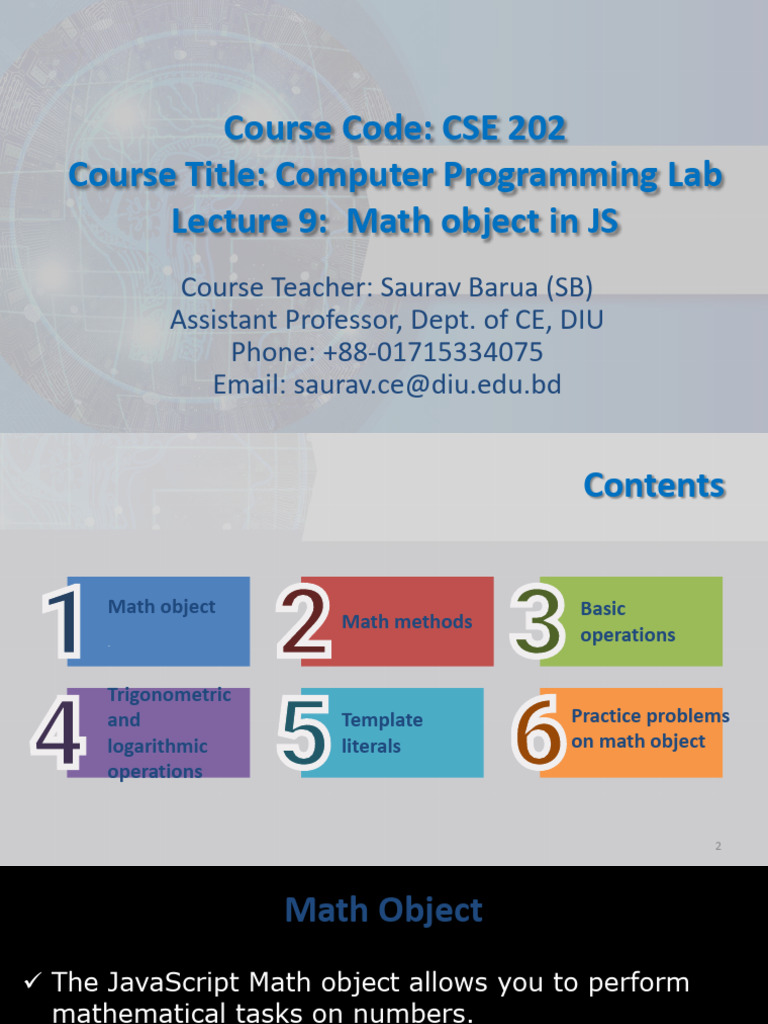 JavaScript Math Object Overview | PDF | Trigonometric Functions | Trigonometry