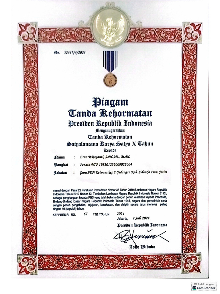 Satya Lancana X Erna Wijayanti | PDF