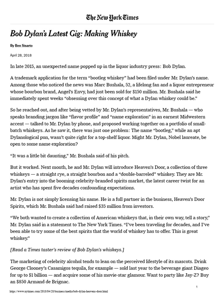 Bob Dylan Launches Heaven's Door Whiskey | PDF | Whisky | Barrel