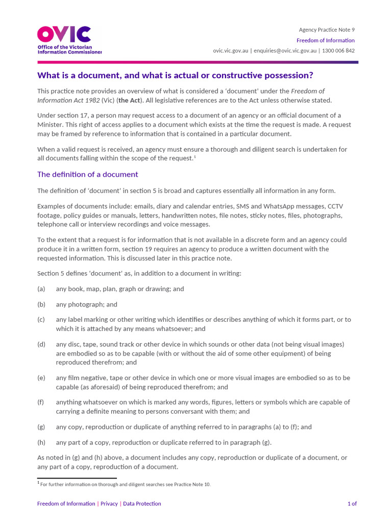 Practice Note 9 What Is A Document and What Is Actual or Constructive Possession | PDF ...