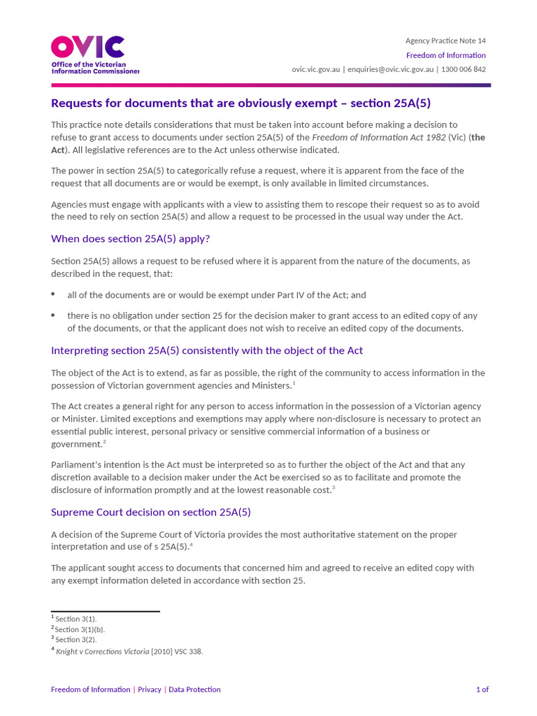 FOI Section 25A(5) Refusal Guidelines | PDF | Freedom Of Information ...