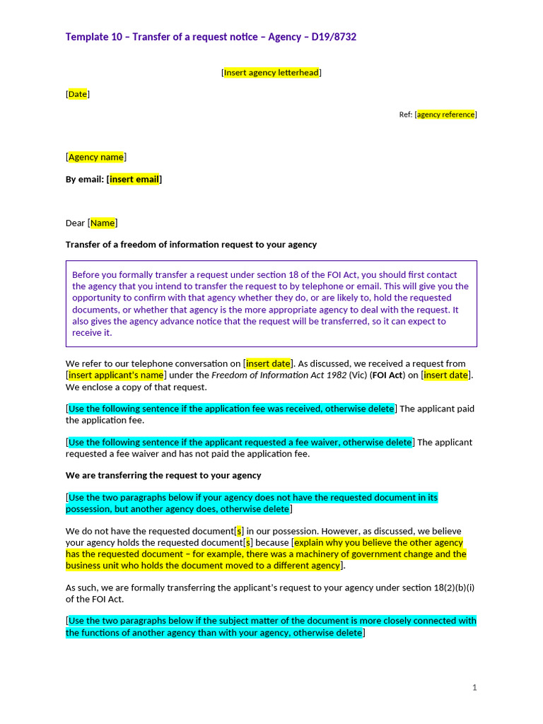 Template 10 Transfer of Request Notice Agency | PDF | Justice | Crime ...
