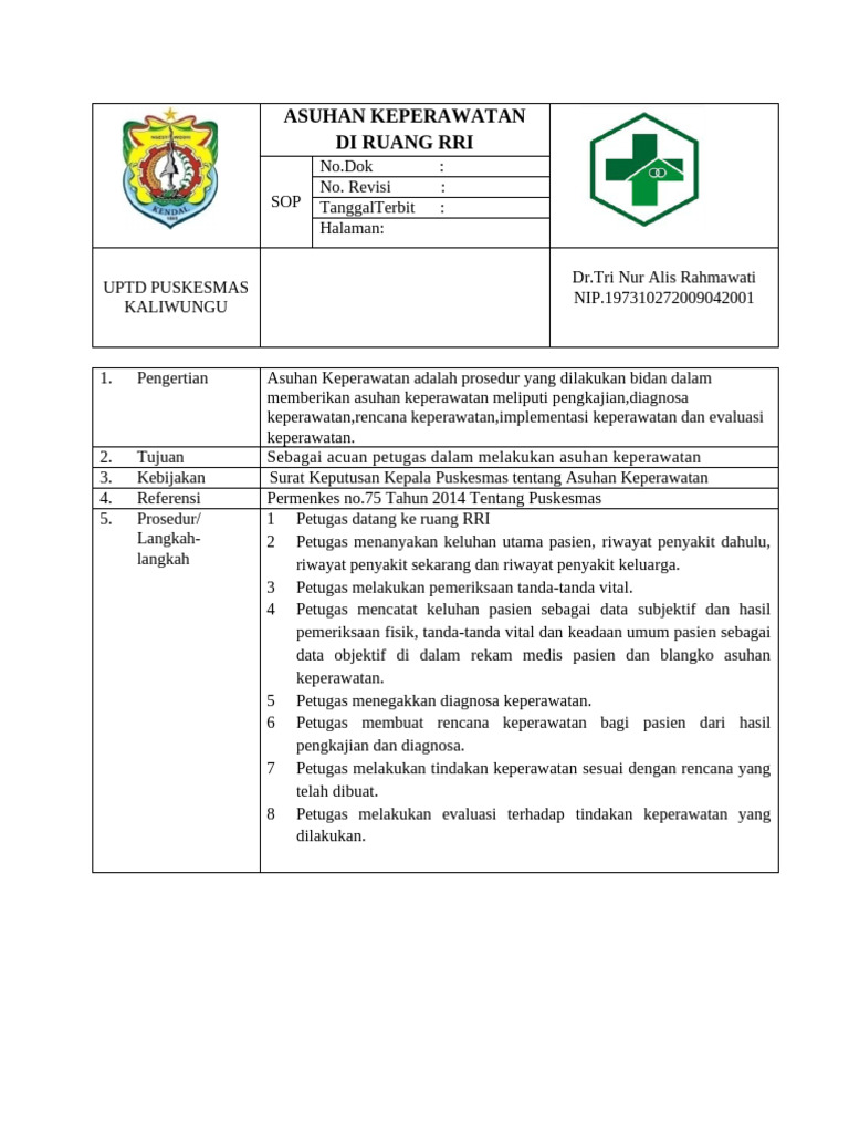 Sop Asuhan Keperawatan Di Ruang Rri | PDF