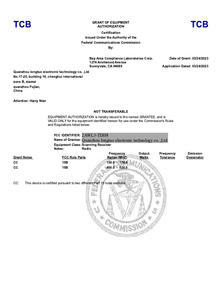 Certificado FCC | PDF