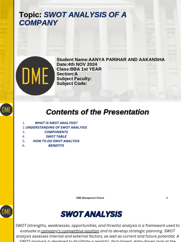 DME Template For Class Presentations | PDF | Swot Analysis | Business